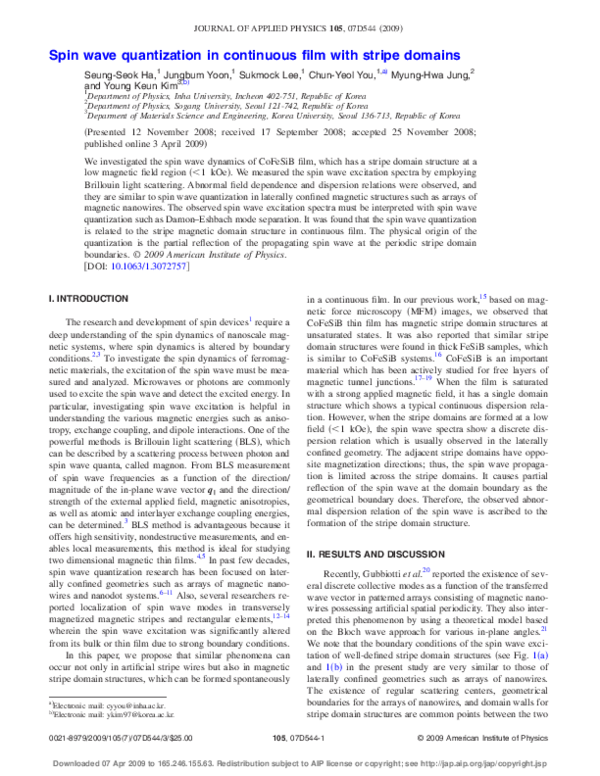 (PDF) Spin wave quantization in continuous film with stripe domains