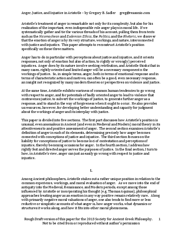 (PDF) Anger, Justice, and Injustice in Aristotle | Gregory Sadler ...