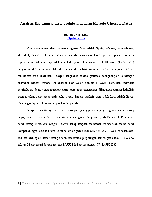 (PDF) Analisis Kandungan Lignoselulosa dengan Metode Chesson-Datta