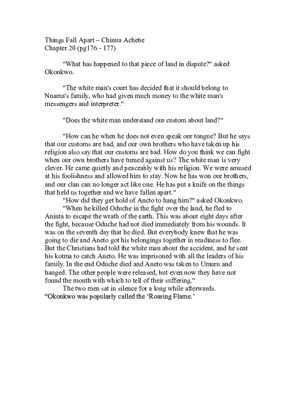 (DOC) Things Fall Apart – Chinua Achebe