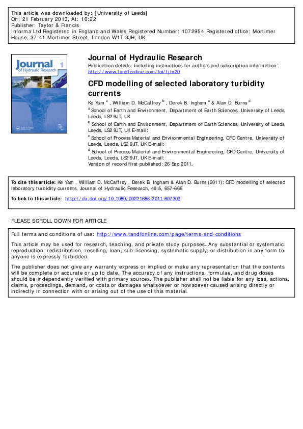 (PDF) CFD modelling of selected laboratory turbidity currents