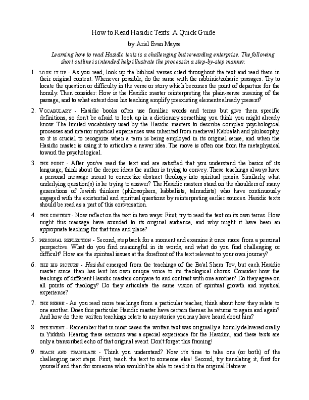 (PDF) How to Read Hasidic Texts: A Quick Guide