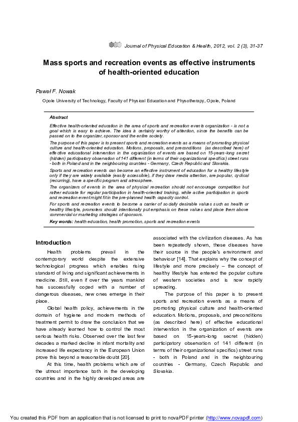 (PDF) Mass sports and recreation events as effective instruments of ...