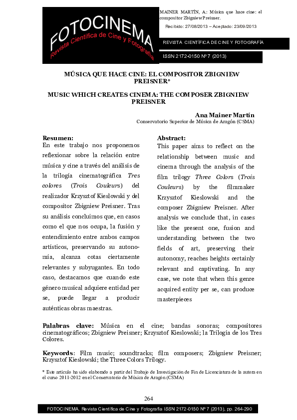 (PDF) Música que hace cine: el compositor Zbigniew Preisner // Music ...