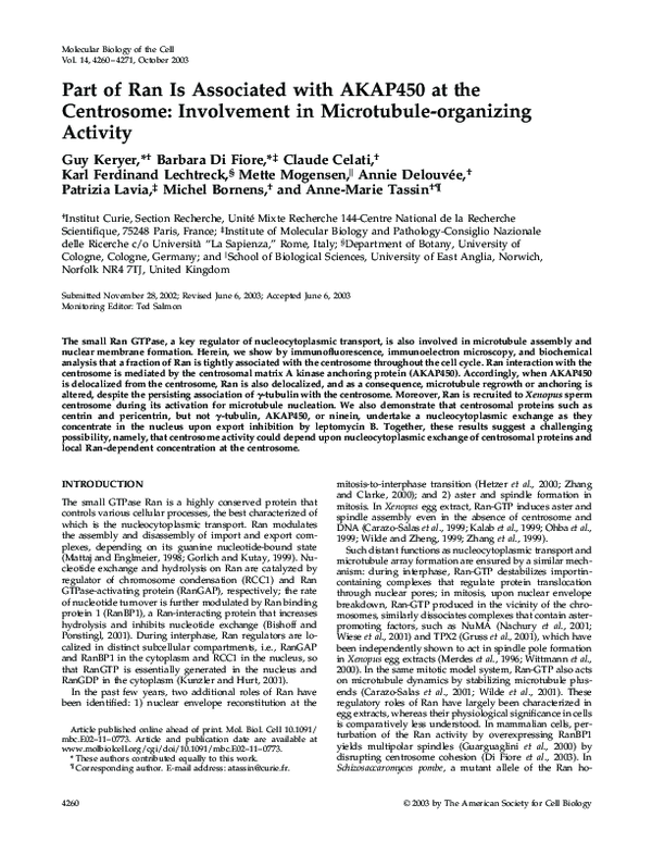 (PDF) Part of Ran Is Associated with AKAP450 at the Centrosome ...