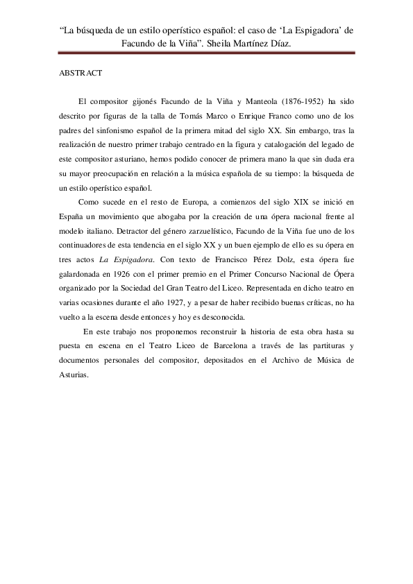 (PDF) “La búsqueda de un estilo operístico español: el caso de La Espigadora de Facundo de la ...