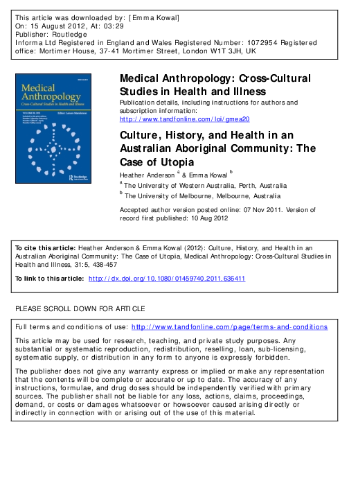 (PDF) Anderson, H. and Kowal, E. (2012) Culture, History and Health ...