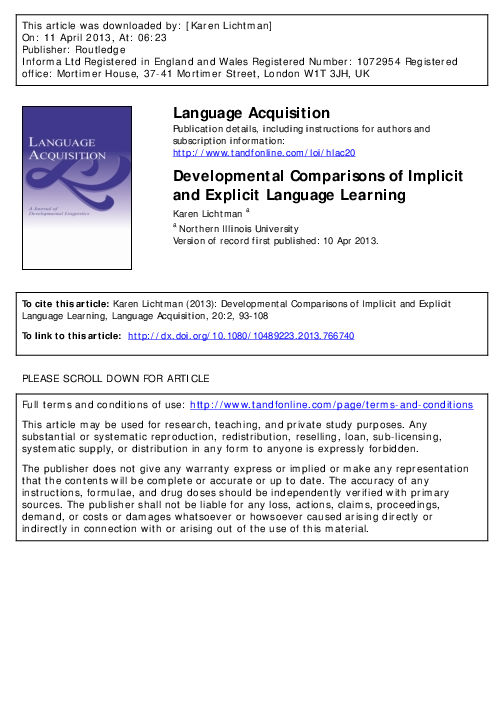 (PDF) Developmental Comparisons of Implicit and Explicit Language Learning (PDF) Developmental Comparisons of Implicit and Explicit Language Learning