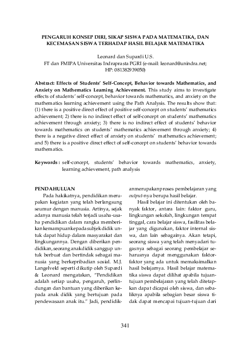 (PDF) PENGARUH KONSEP DIRI, SIKAP SISWA PADA MATEMATIKA, DAN KECEMASAN SISWA TERHADAP HASIL ...