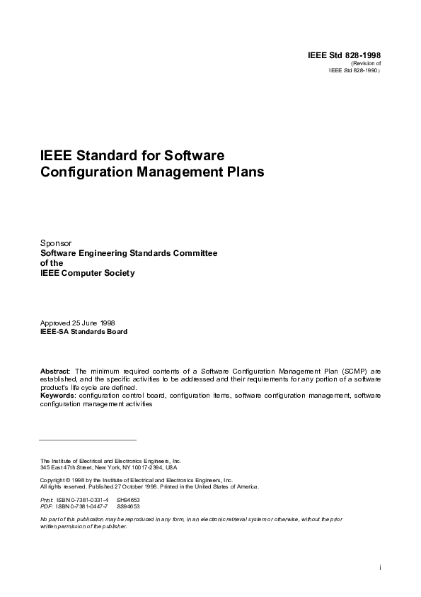 (PDF) IEEE Std 828-1998 IEEE Standard for Software Configuration Management Plans Sponsor ...
