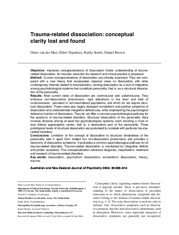 (PDF) Trauma-related dissociation: conceptual clarity lost and found