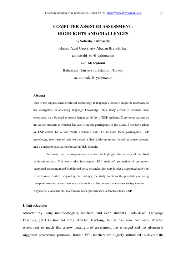 (PDF) COMPUTER-ASSISTED ASSESSMENT: HIGHLIGHTS AND CHALLENGES