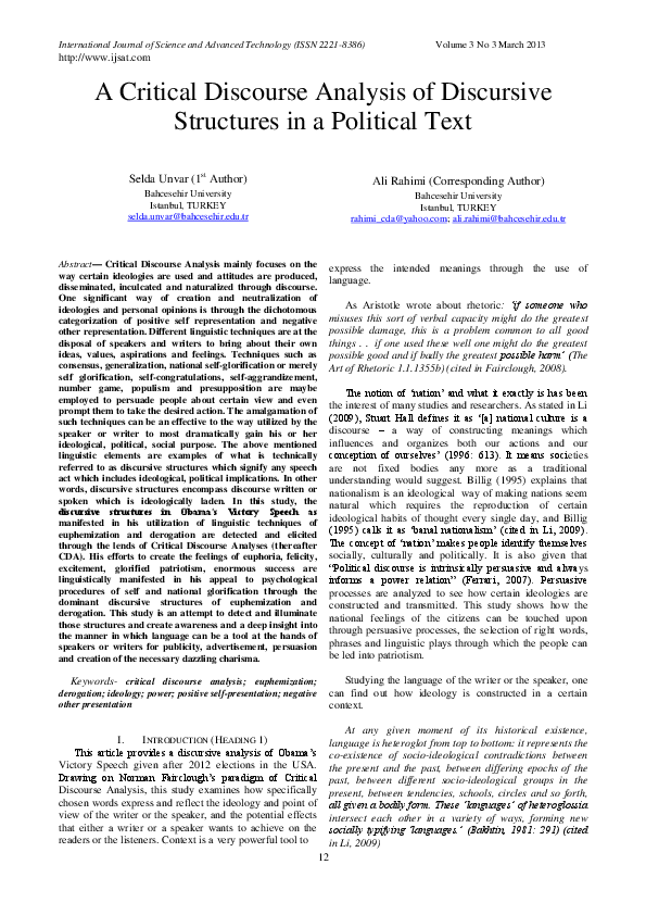Pdf A Critical Discourse Analysis Of Discursive Structures In A