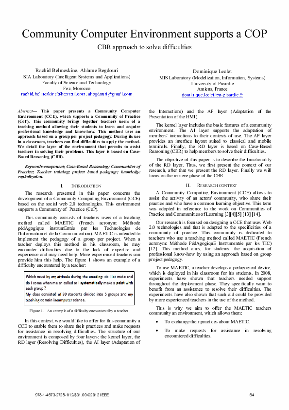 (PDF) Community computer environment supports a COP, CBR approach to ...