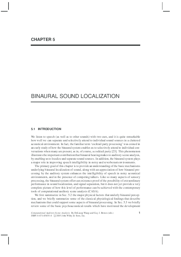 (PDF) BINAURAL SOUND LOCALIZATION