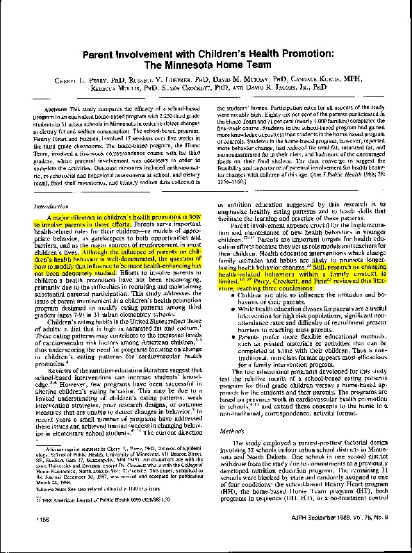 (PDF) Parent Involvement with Children's Health Promotion: The ...