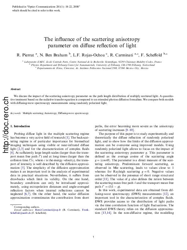 (PDF) The influence of the scattering anisotropy parameter on diffuse reflection of light