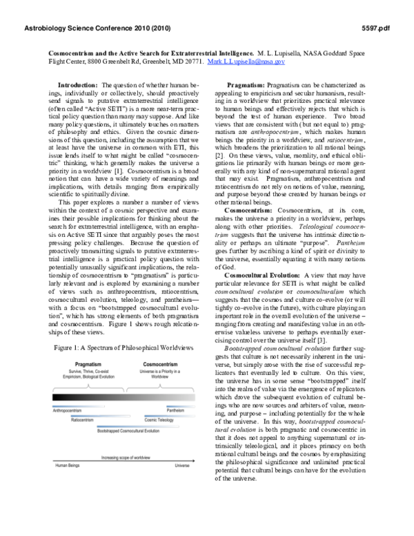 (PDF) Cosmocentrism and the Active Search for Extraterrestrial Intelligence