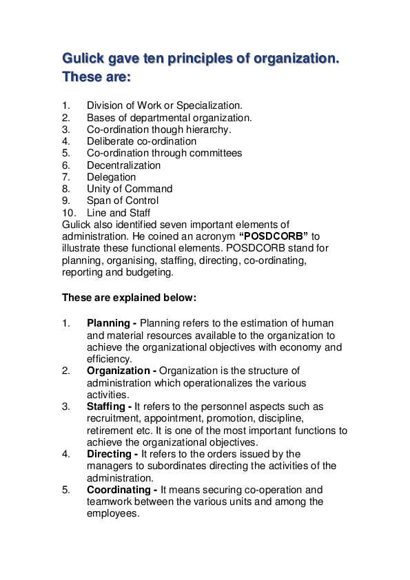 (DOC) Gulick gave ten principles of organization