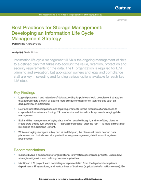 (PDF) Best Practices for Storage Management: Developing an Information ...