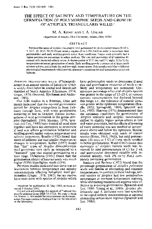 (PDF) The effect of salinity and temperature on the germination of ...