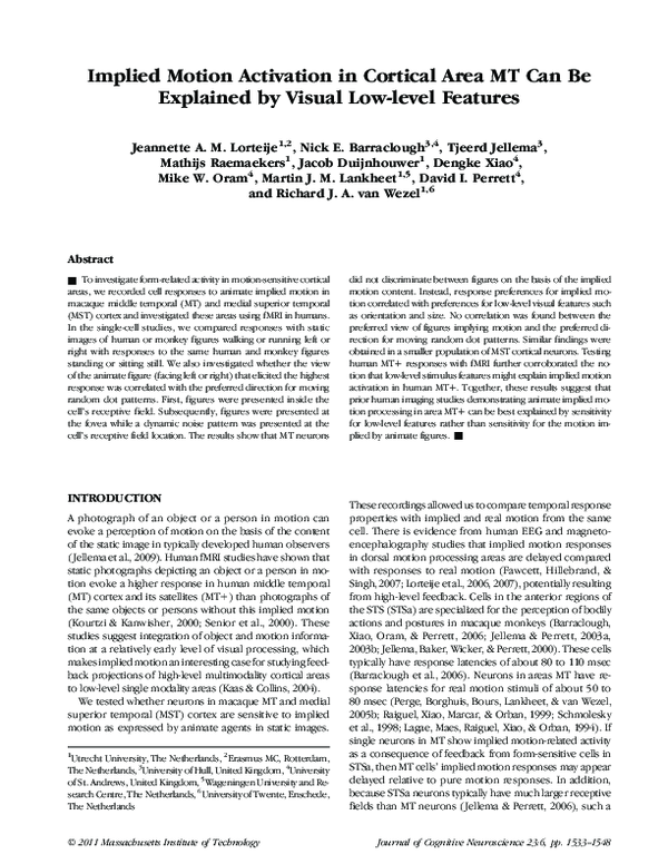 (PDF) Implied Motion Activation in Cortical Area MT Can Be Explained by Visual Low-level Features