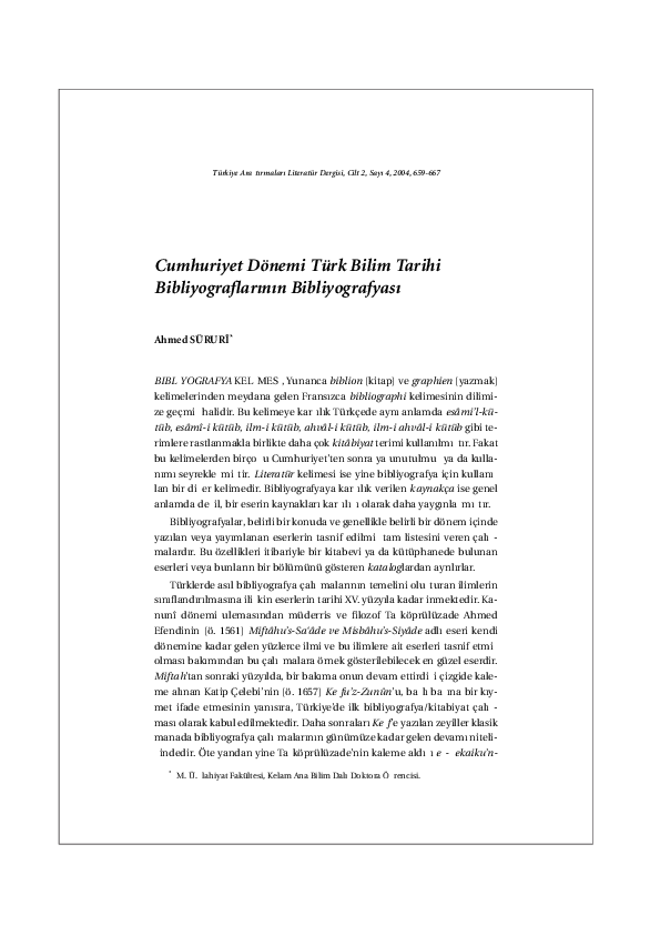 (PDF) Cumhuriyet Dönemi Türk Bilim Tarihi Bibliyograflarının ...