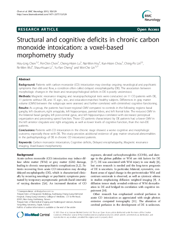 (PDF) Longitudinal study of carbon monoxide intoxication by diffusion ...
