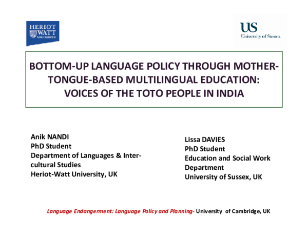 (PDF) Bottom-up language policy through Mother-Tongue-Based ...