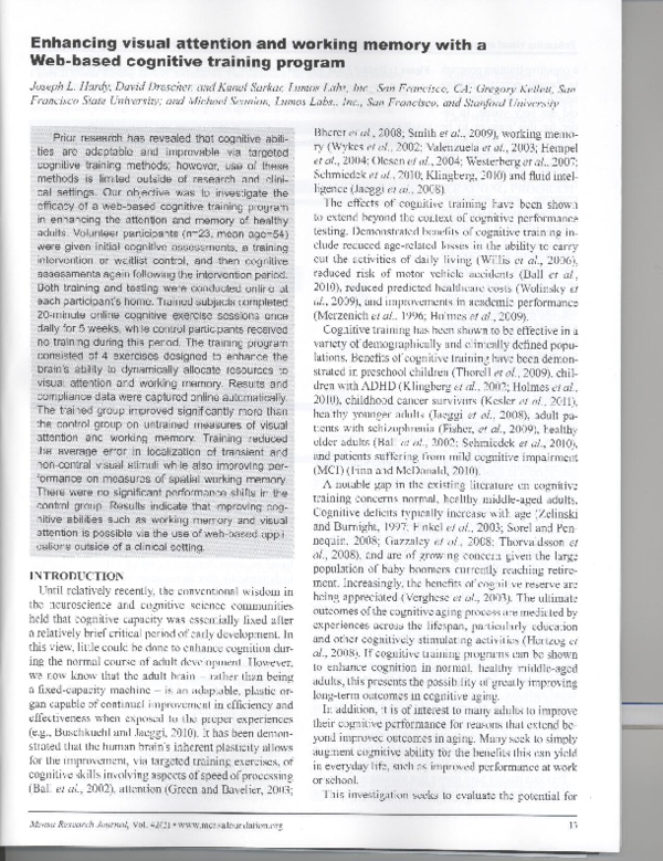 (PDF) Enhancing visual attention and working memory with a web-based cognitive training program