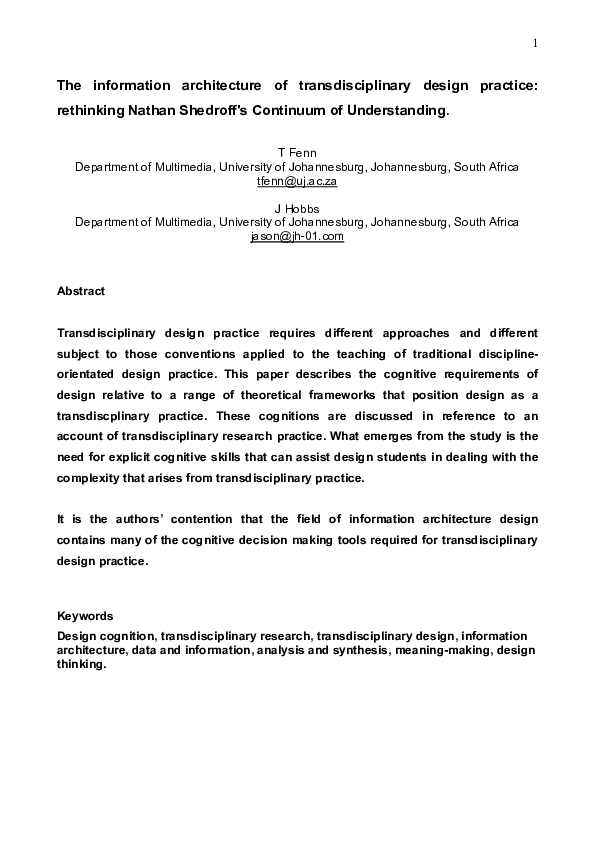 (PDF) The information architecture of transdisciplinary design practice ...