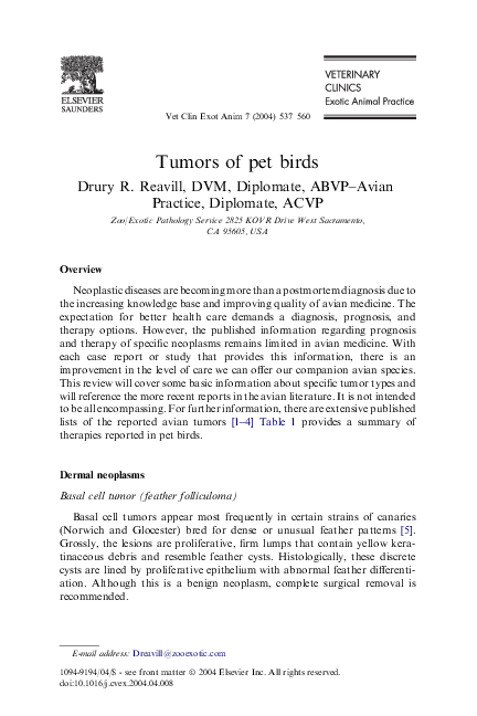 (PDF) Tumors of pet birds