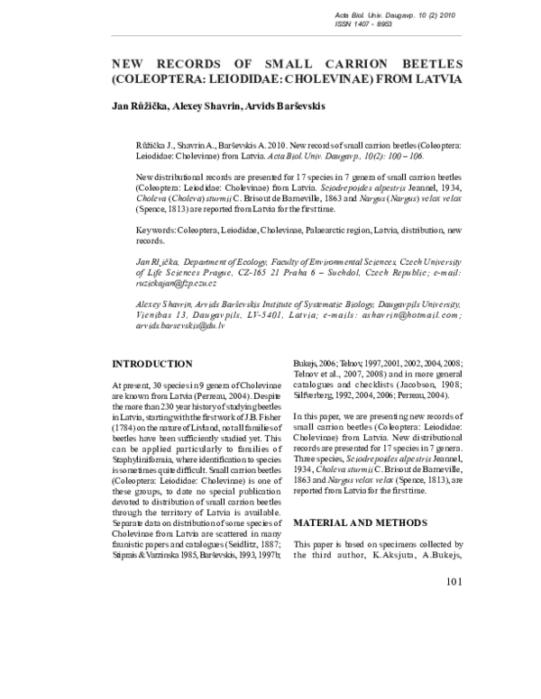 (PDF) NEW RECORDS OF SMALL CARRION BEETLES (COLEOPTERA: LEIODIDAE ...