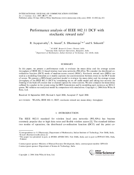 (PDF) Performance analysis of IEEE 802.11 DCF with stochastic reward nets