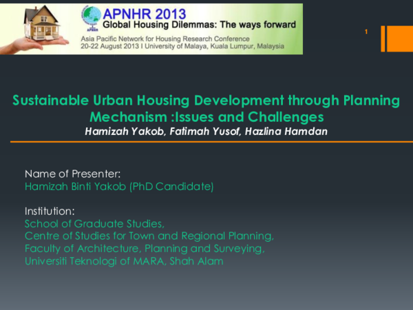 (PDF) Sustainable Urban Housing Development through Planning Mechanism ...