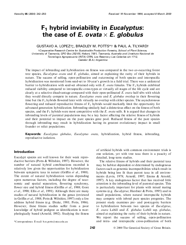 (PDF) F1 hybrid inviability in Eucalyptus: the case of E. ovata x E ...