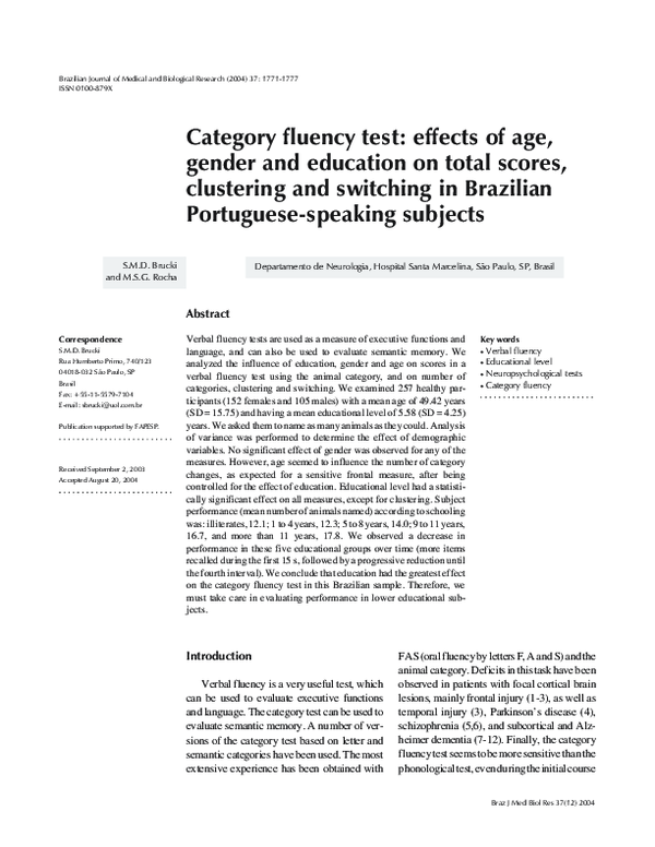 (PDF) Category fluency test: effects of age, gender and education on ...
