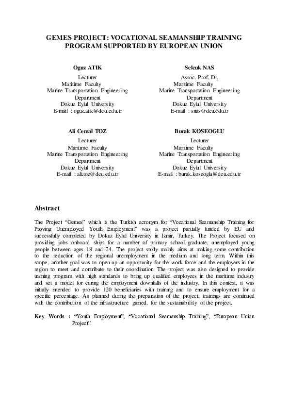 (PDF) GEMES PROJECT: VOCATIONAL SEAMANSHIP TRAINING PROGRAM SUPPORTED ...