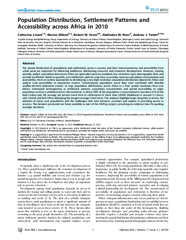 (PDF) Population Distribution, Settlement Patterns and Accessibility ...