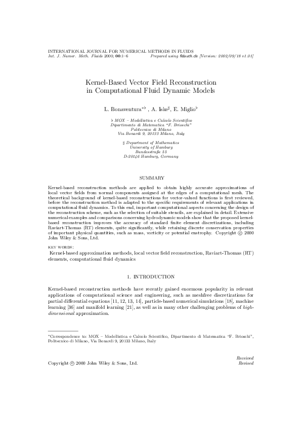 Pdf Kernel Based Vector Field Reconstruction In Computational Fluid