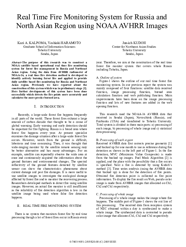 (PDF) Real Time Fire Monitoring System for Russia and North Asian Region using NOAA AVHRR Images