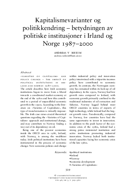 (PDF) Changing Varieties of Capitalism: Irish Corporatism and ...