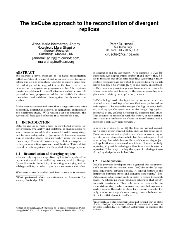 (PDF) The IceCube approach to the reconciliation of divergent replicas