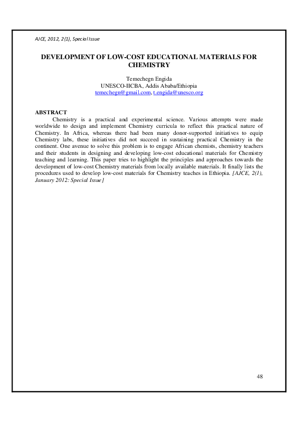 PDF DEVELOPMENT OF LOW COST EDUCATIONAL MATERIALS FOR CHEMISTRY pdf-development-of-low-cost-educational-materials-for-chemistry