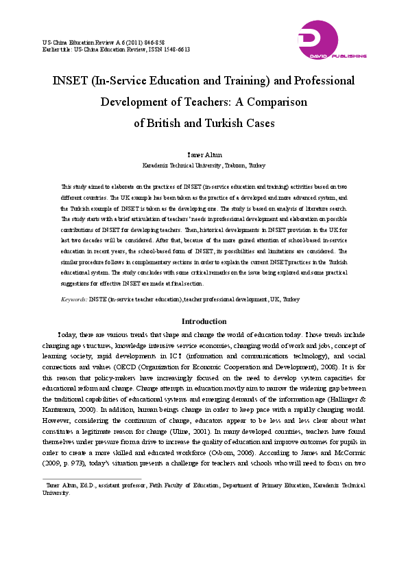 (PDF) INSET (In-Service Education and Training) and Professional ...