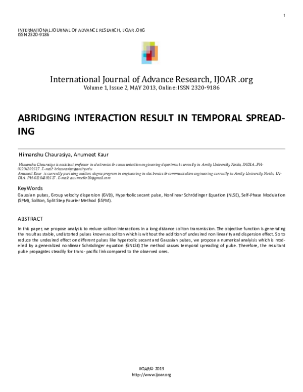 (PDF) Abridging Interaction Result In Temporal Spreading