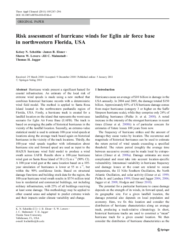 (PDF) Risk assessment of hurricane winds for Eglin Air Force Base in ...