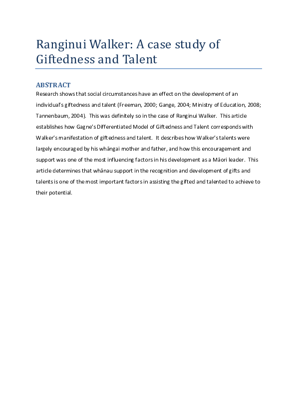 (PDF) Ranginui Walker: A case study of Giftedness and Talent
