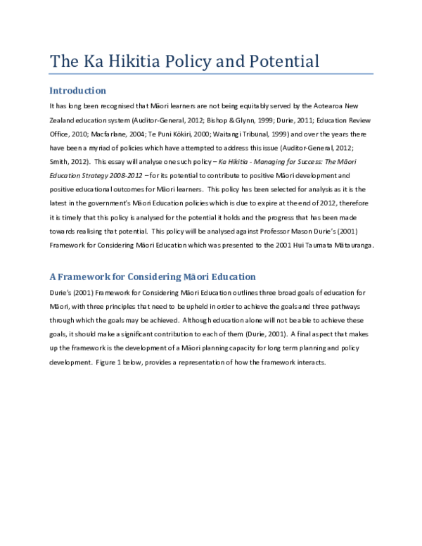 (PDF) The Ka Hikitia Policy and Potential
