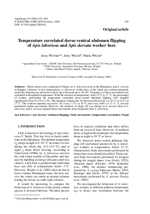 (PDF) Temperature correlated dorso-ventral abdomen flipping of Apis ...